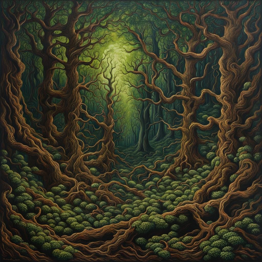Eldritch forest, abstract realism, style of Ivan Albright - AI ...