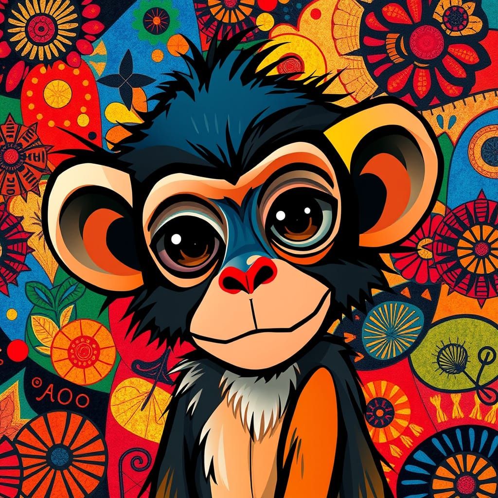 monky - Chibi Monkey in Vibrant Cubist Style