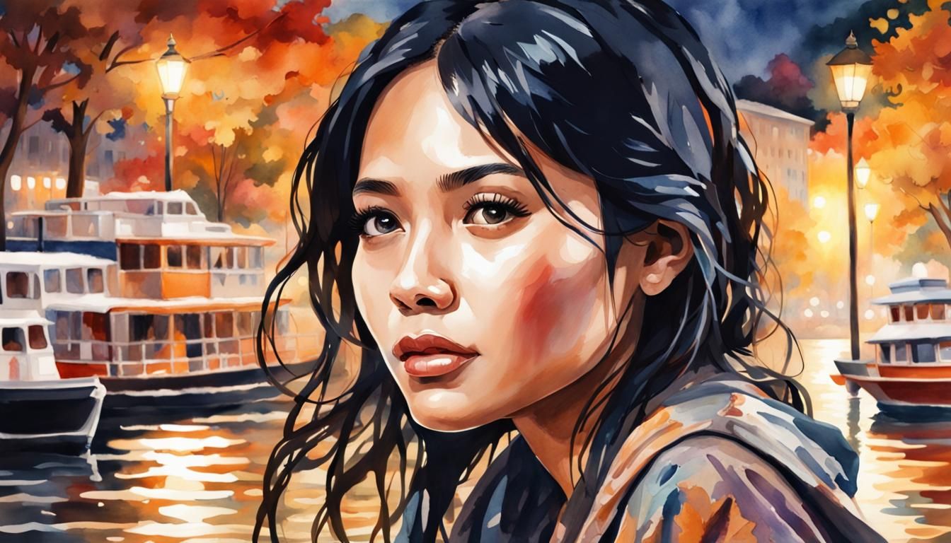 Woman Viewing The Hudson River (Autumn) - AI Generated Artwork - NightCafe Creator