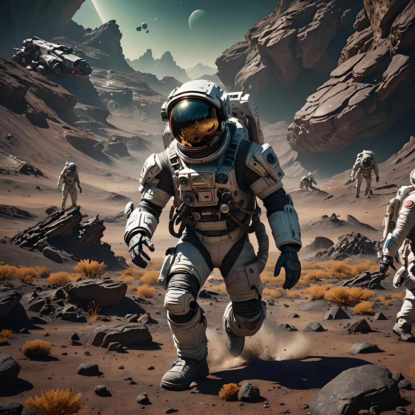 Astronauts and alien in empty space - AI Generated Artwork - NightCafe ...