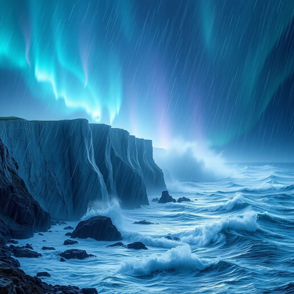 Dramatic White Cliffs of Dover in a Fierce Tempest - AI Art