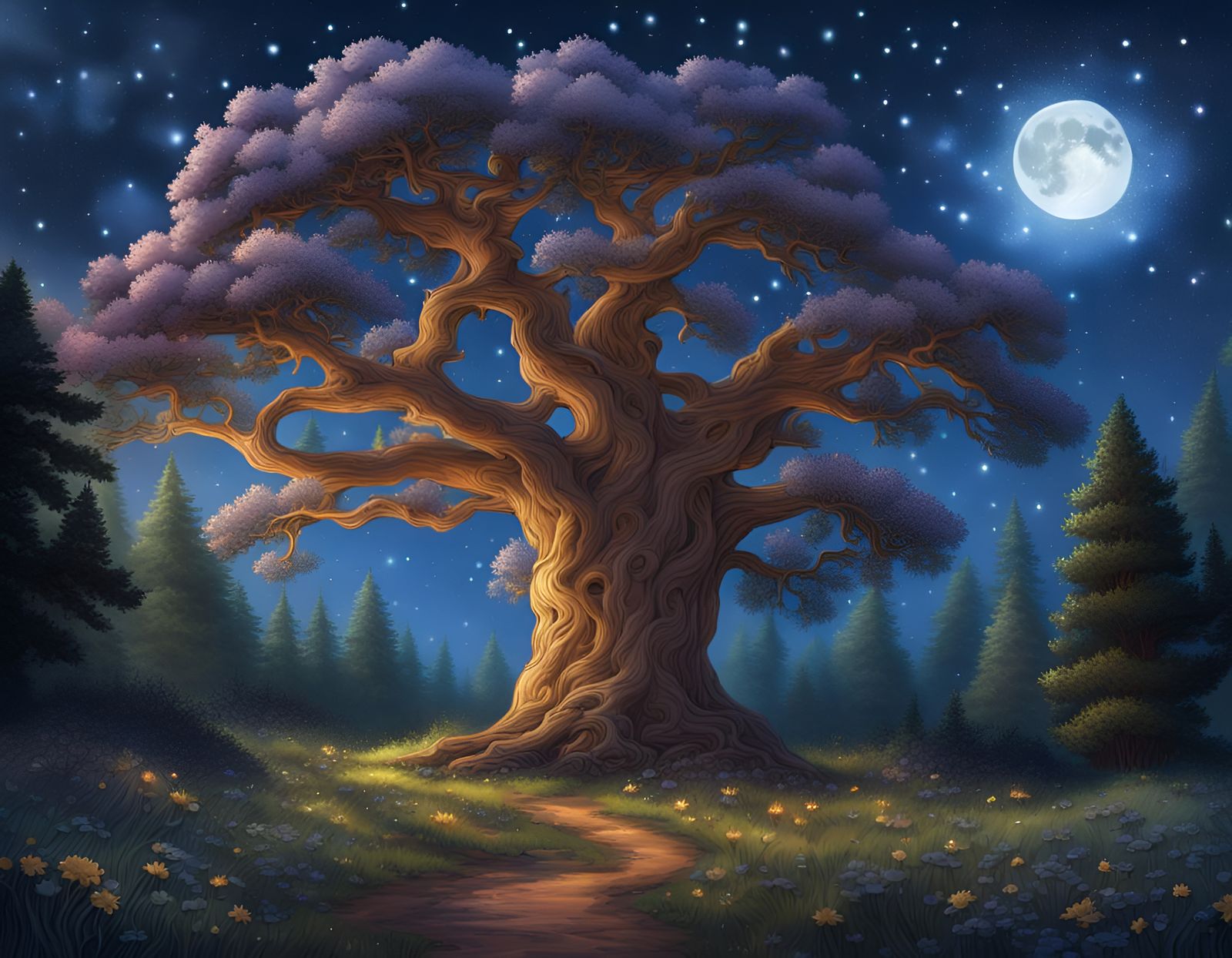 Mystical Nocturne: Celestial Oak Haven 🌙🌳 - AI Generated Artwork ...