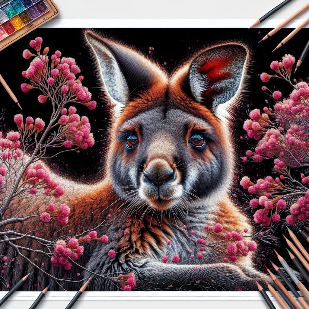 Kangaroo Magic. Oil paint on canvas.Australian Brushtail Kangaroo in ...