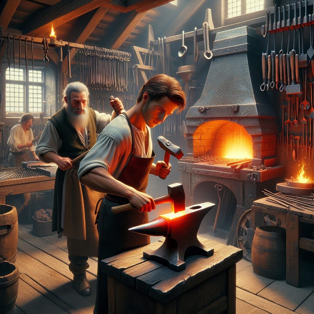 Master Blacksmith and his Apprentice - AI Generated Artwork - NightCafe Creator