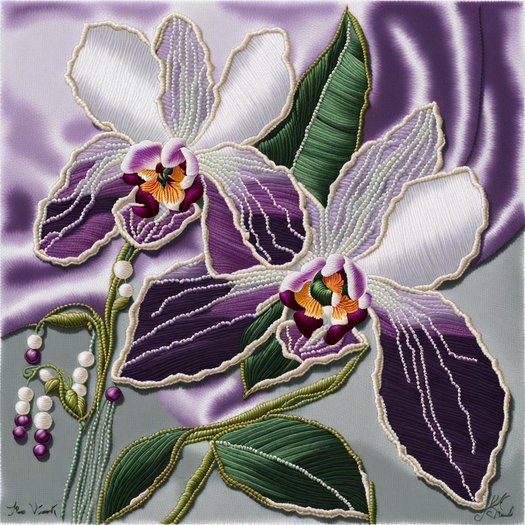 Orchid embroidery - AI Generated Artwork - NightCafe Creator