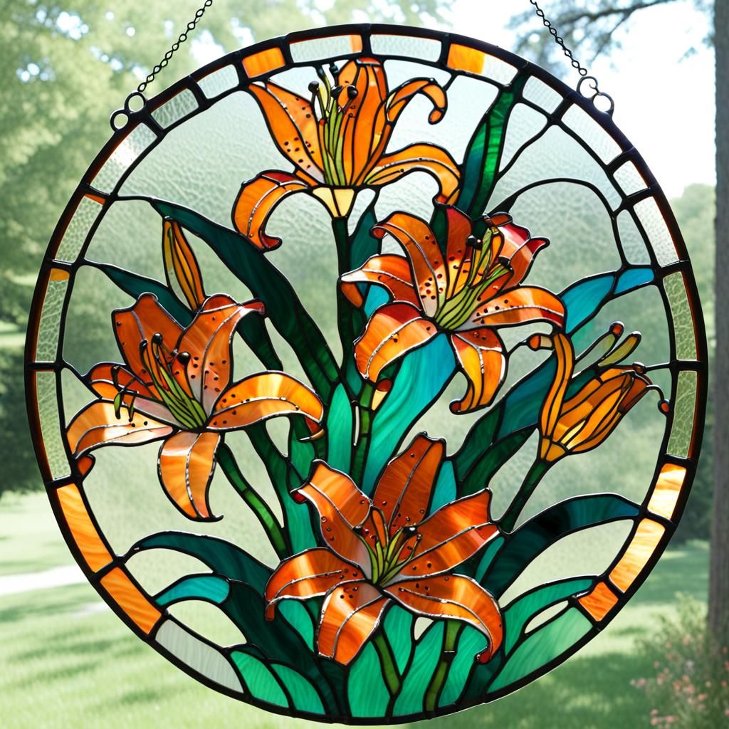 stained glass tiger lilies - AI Generated Artwork - NightCafe Creator