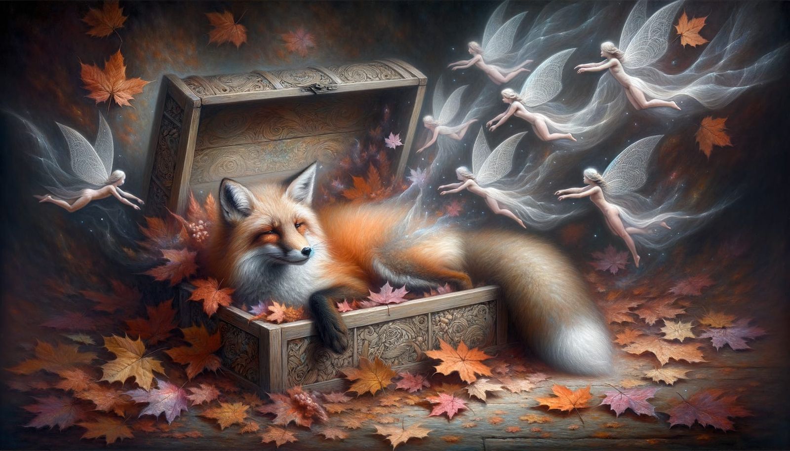 DREAMY FOX - Fox in Dreamy Autumn Scene as Impressionist Pai...