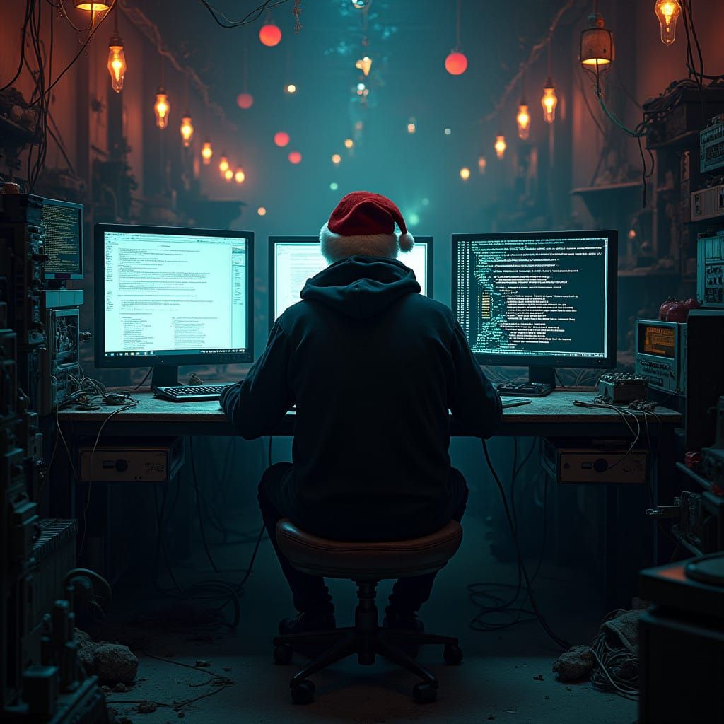 Hacker christmas - Cyberpunk Hacker in a Winter Wonderland