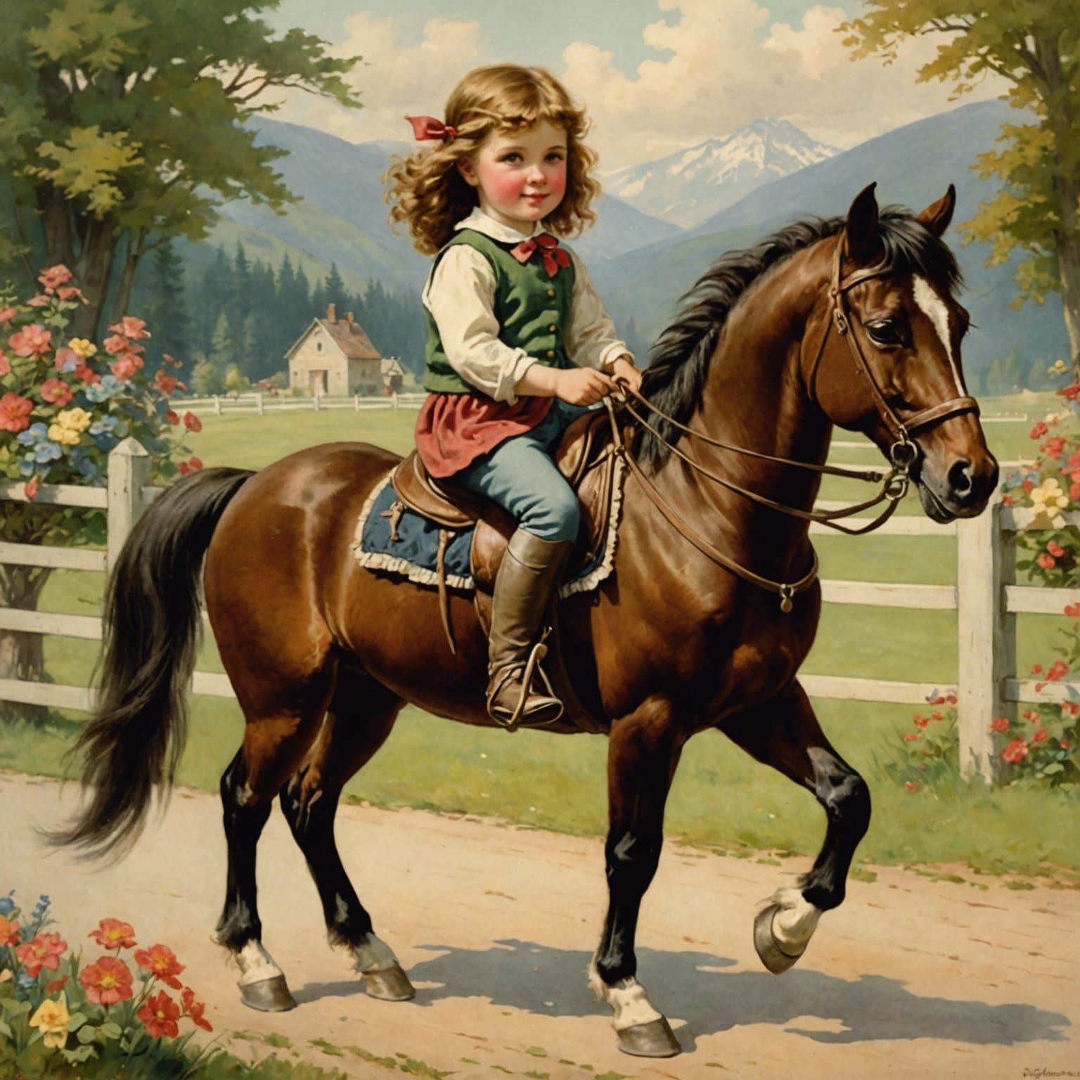 Little girl riding pony - AI Generated Artwork - NightCafe Creator
