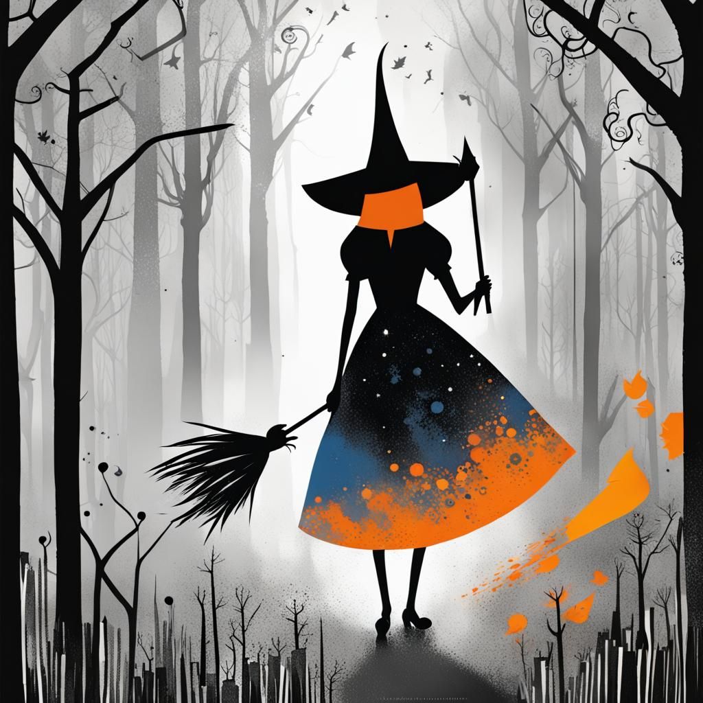 Blue and orange Wizard of Oz witch, black and grey and white - AI ...