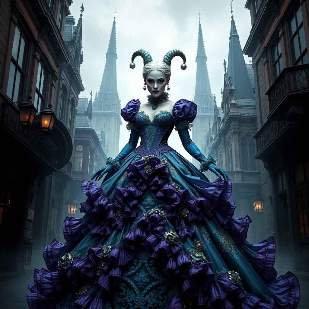 Victorian Gothic Harley Quinn Concept Art in Elega... - AI Art