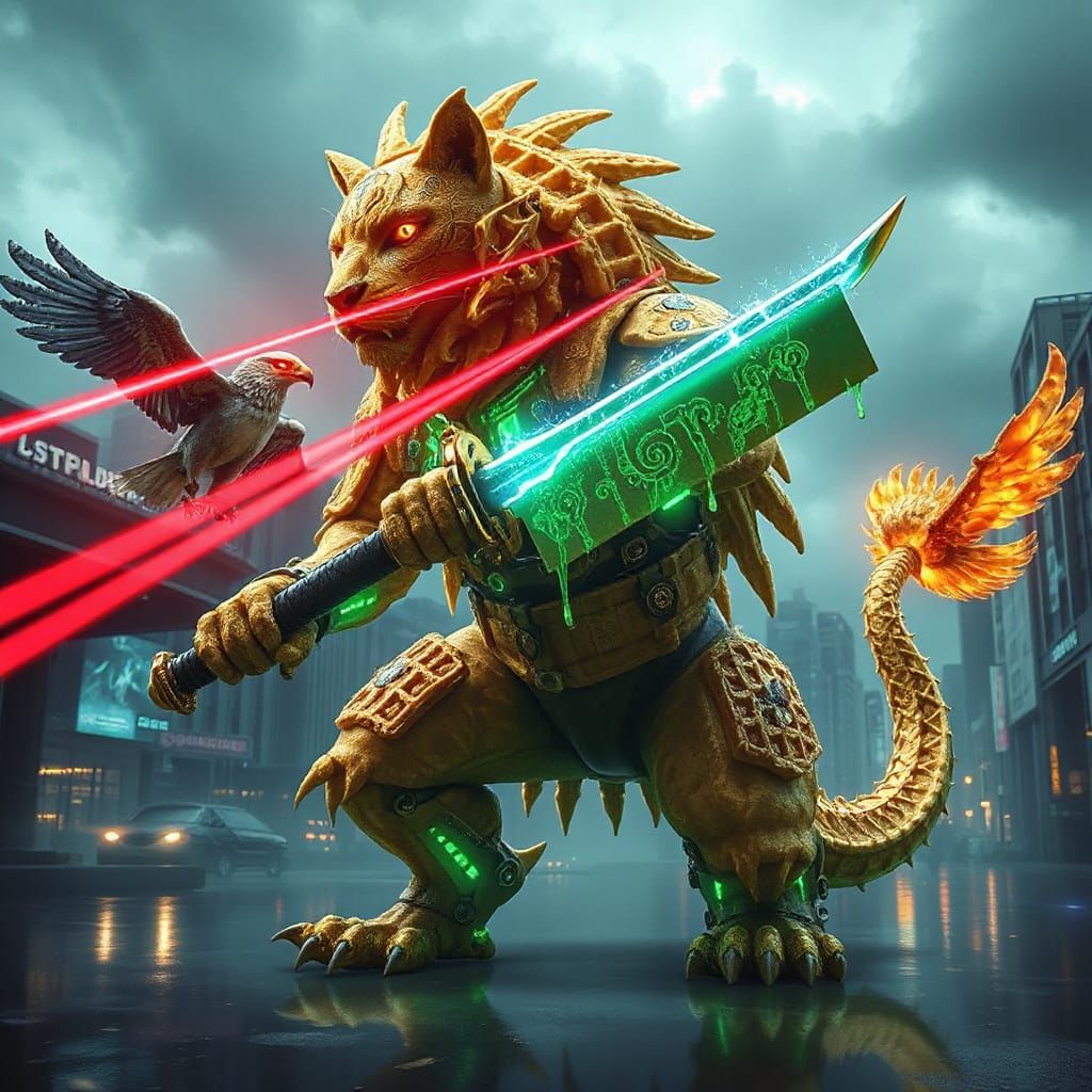 “An epic cyberpunk technomystical behemoth chimera—a towering feline ...