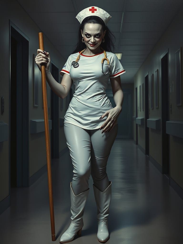 Creepy alien nurse - Ominous Alien Nurse in Oil Paint