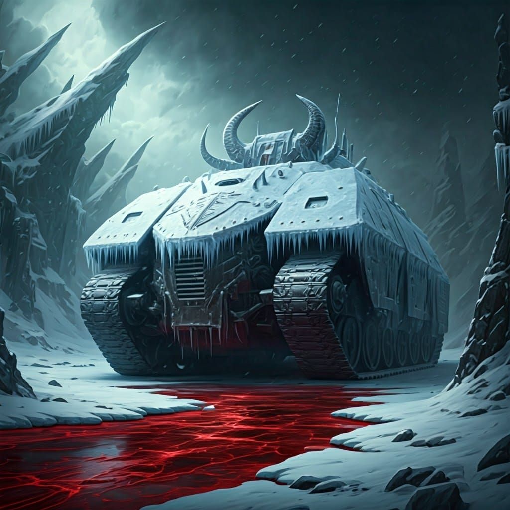 Futuristic Demon Tank Stands Amidst Frozen Ruins - AI Art