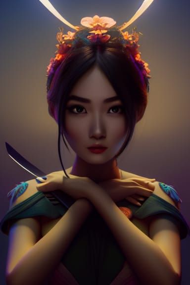 Poster art of Beautiful Xiaoqing-Verta wielding Roped-knife; Pixar ...