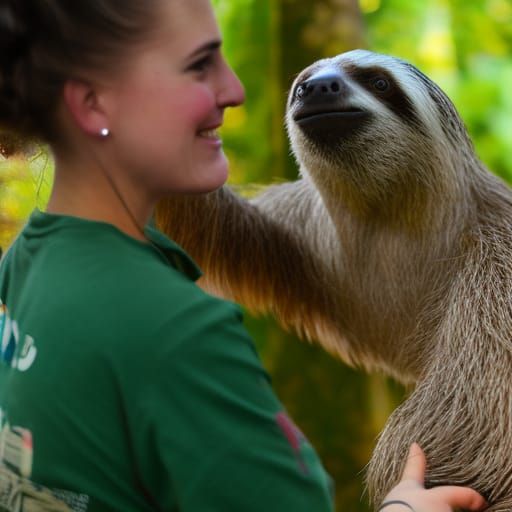 sloth, interacting with humans - AI Generated Artwork - NightCafe Creator
