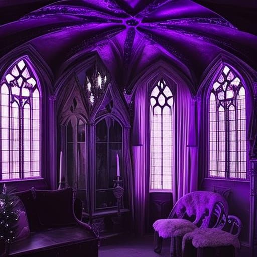 Gothic she shed painted black with purple trimming& decorated with ...