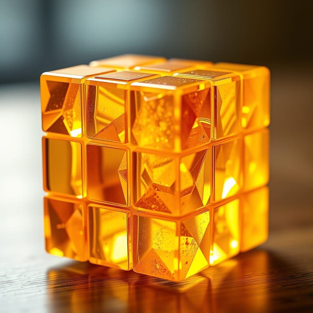 Hyper-Realistic Golden Mineral Rubik's Cube Trophy - AI Art