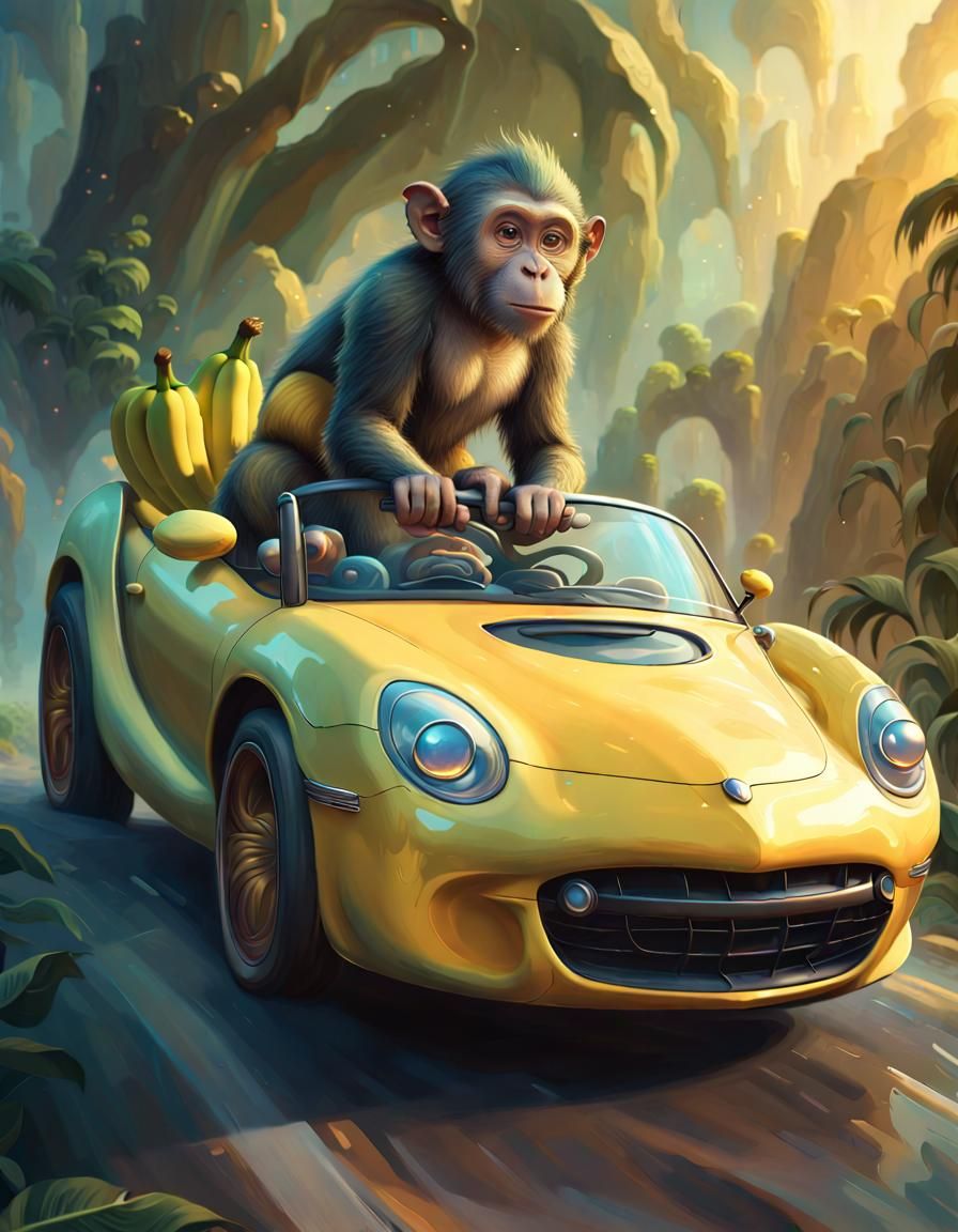 Monkey driving a car, - AI Generated Artwork - NightCafe Creator