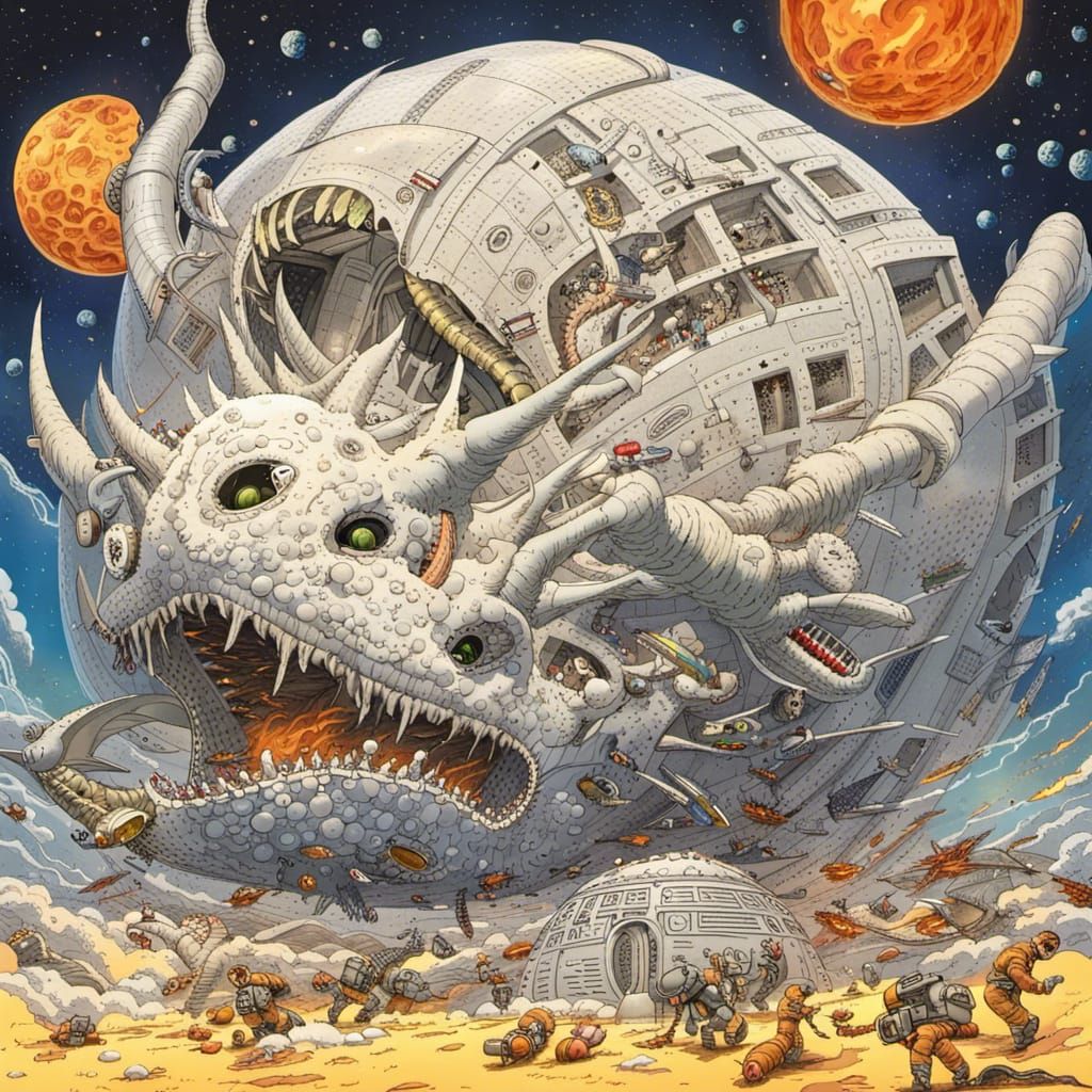 hydrogen bomb exploding on a big alien space ship fighting the death ...