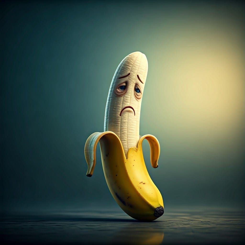A lone overripe banana with a long, droopy face.
