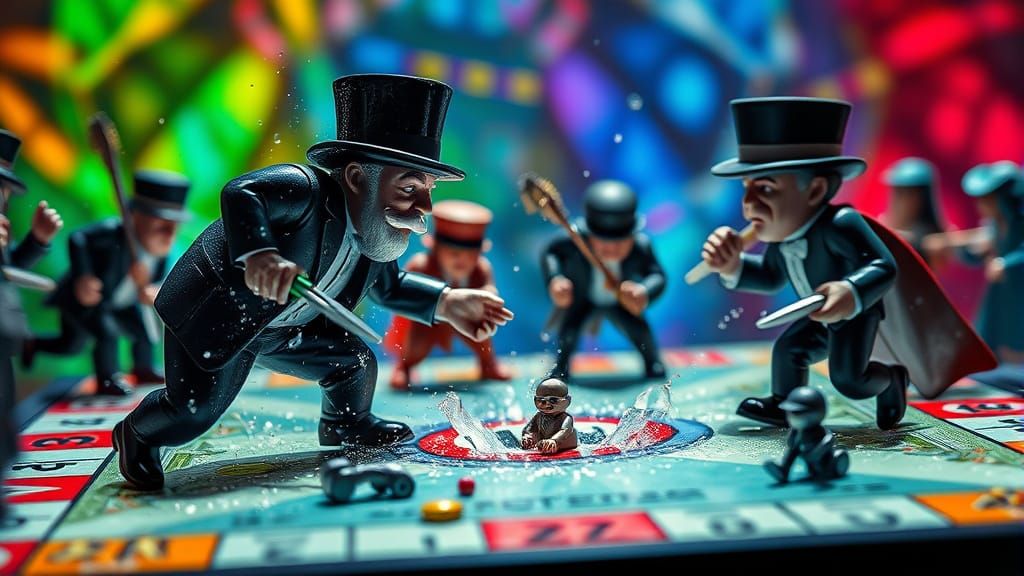 Lego Monopoly Battle in Hyperrealistic Mid Shot - AI Art