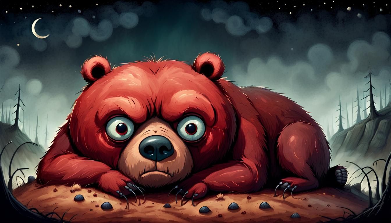 Grumpy Bear Frowns in Storybook Style - AI Art
