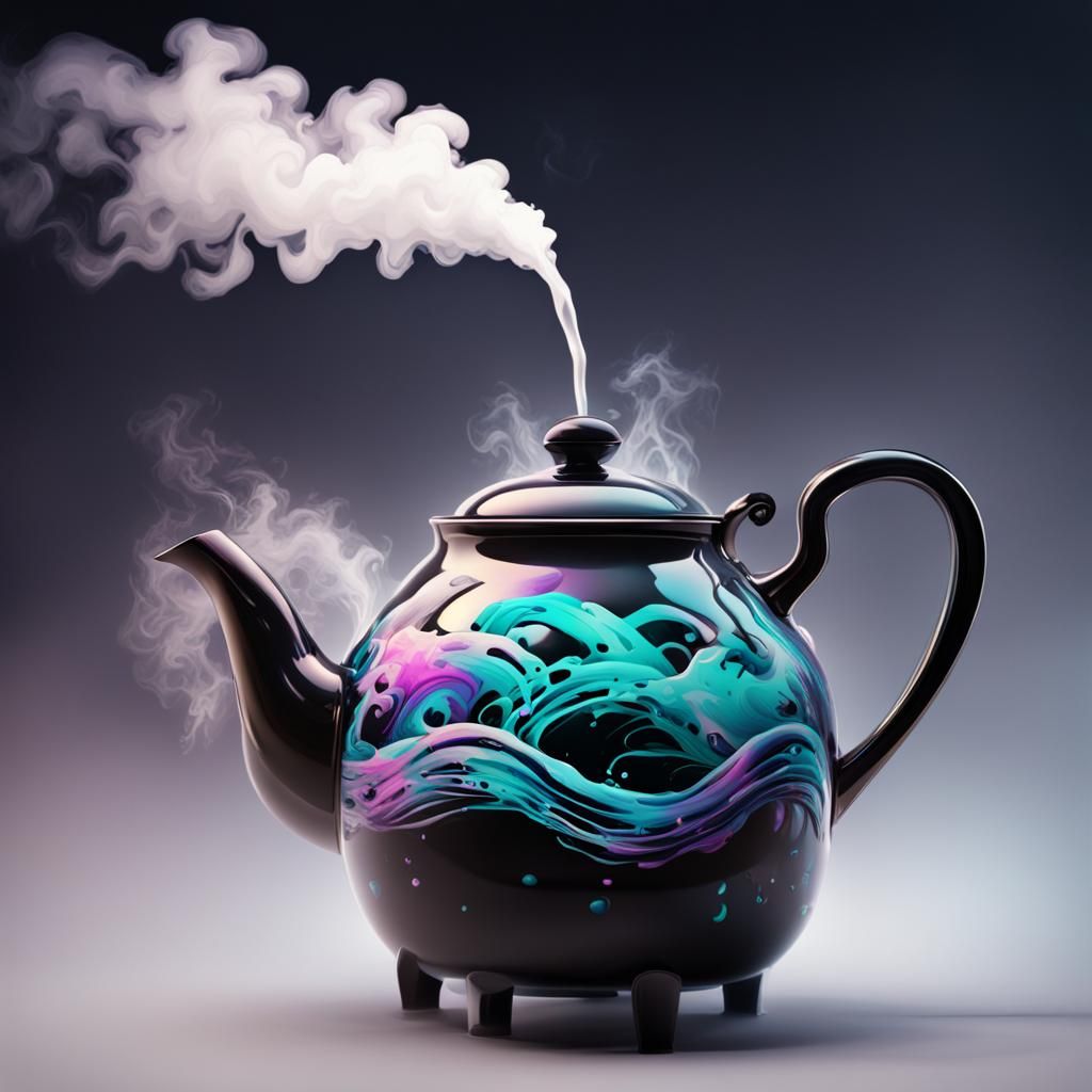 Vaporwave Aesthetic teapot with steam waves from its spout graffiti art ...