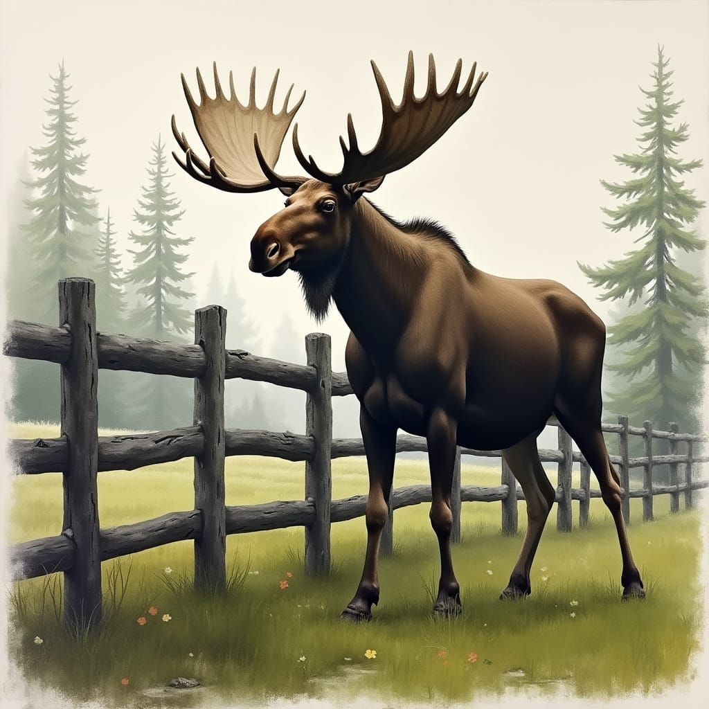Majestic Moose Stands Guard in Tranquil Woodland S... - AI Art