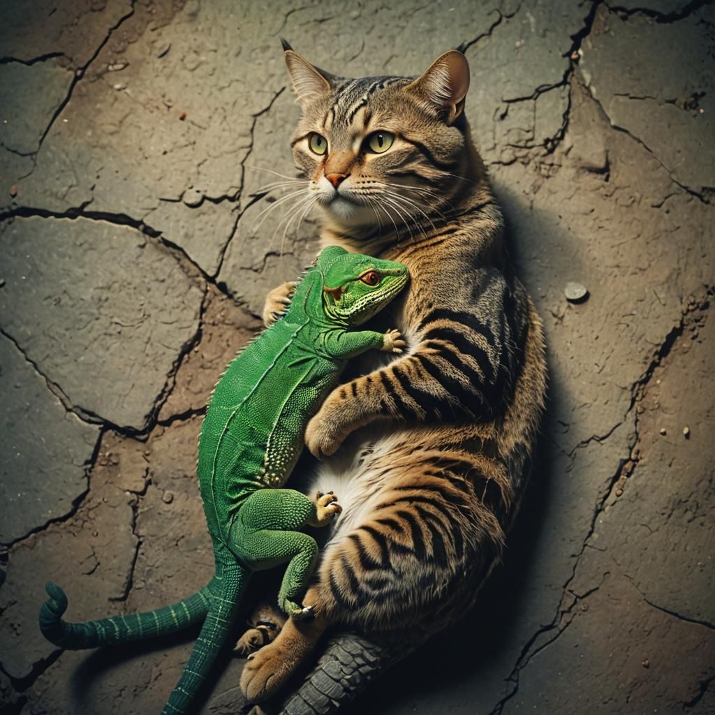 a Cat ist hugging a Lizard in Love - AI Generated Artwork - NightCafe ...