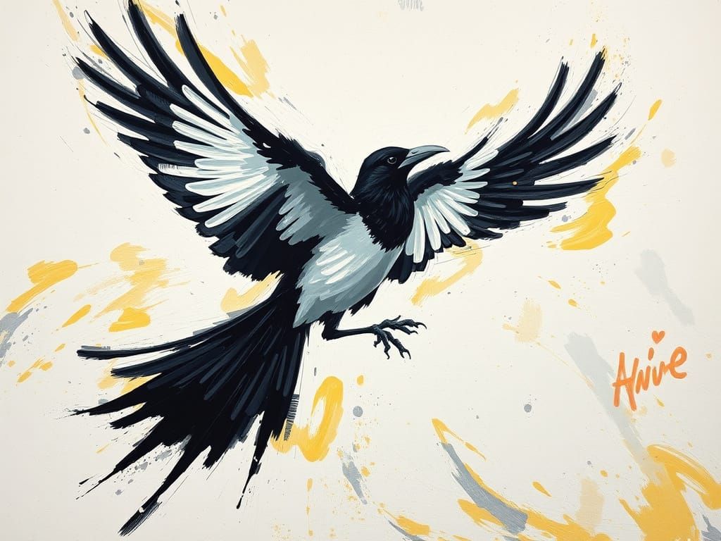 Vibrant Abstract Magpie in Flight with Dynamic Str... - AI Art