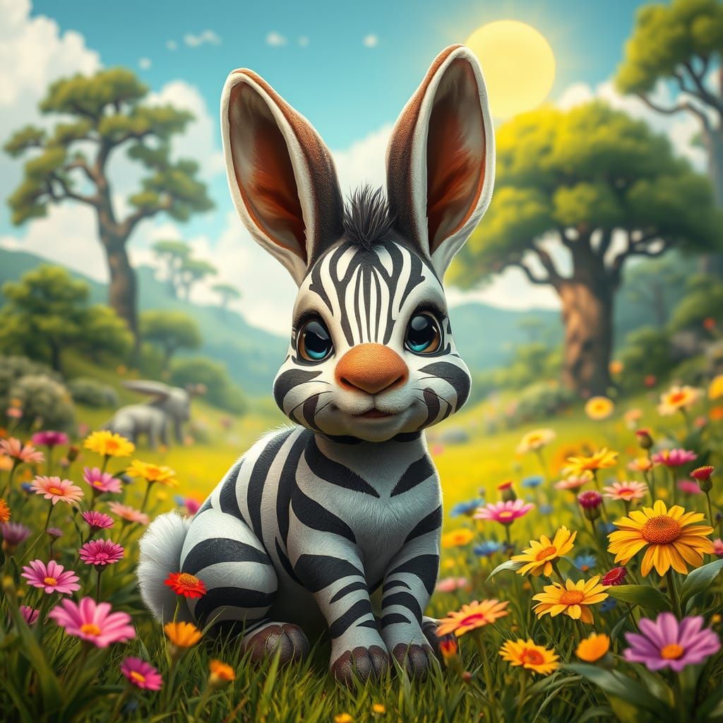 A rabra (rabbit and zebra) - Surreal Savannah Fantasy Creatu...