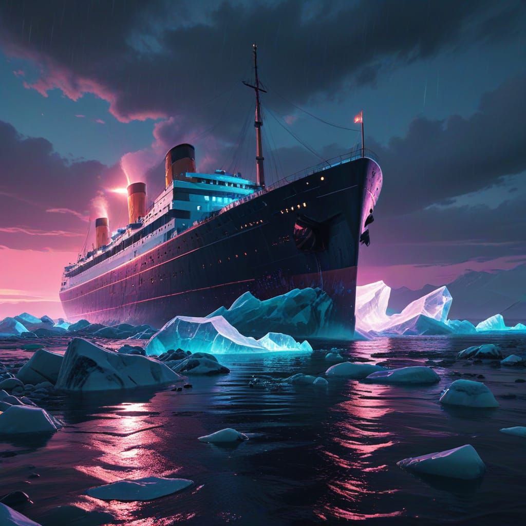 Titanik - Surreal Neon Vision of Titanic's Descent into the...