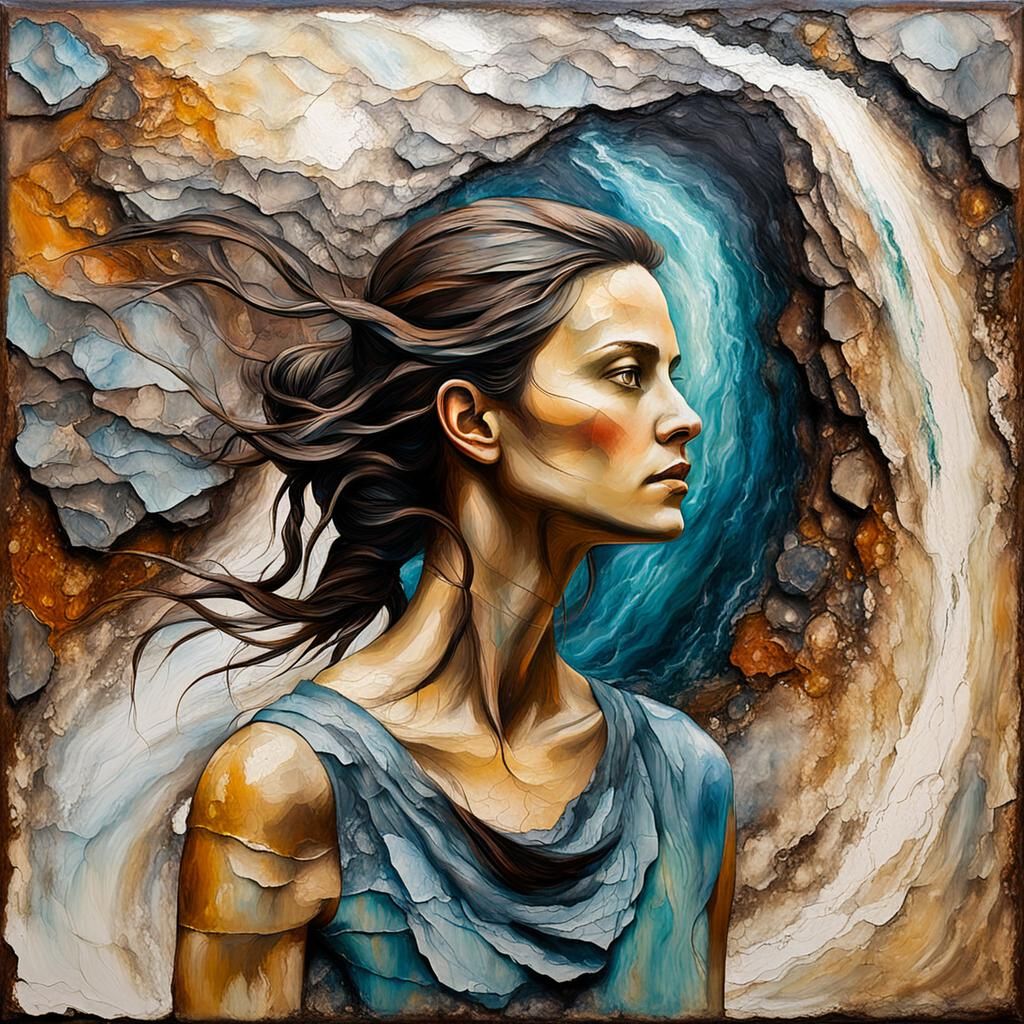 abstract melancholy female with a wandering spirt portrait, brunette ...