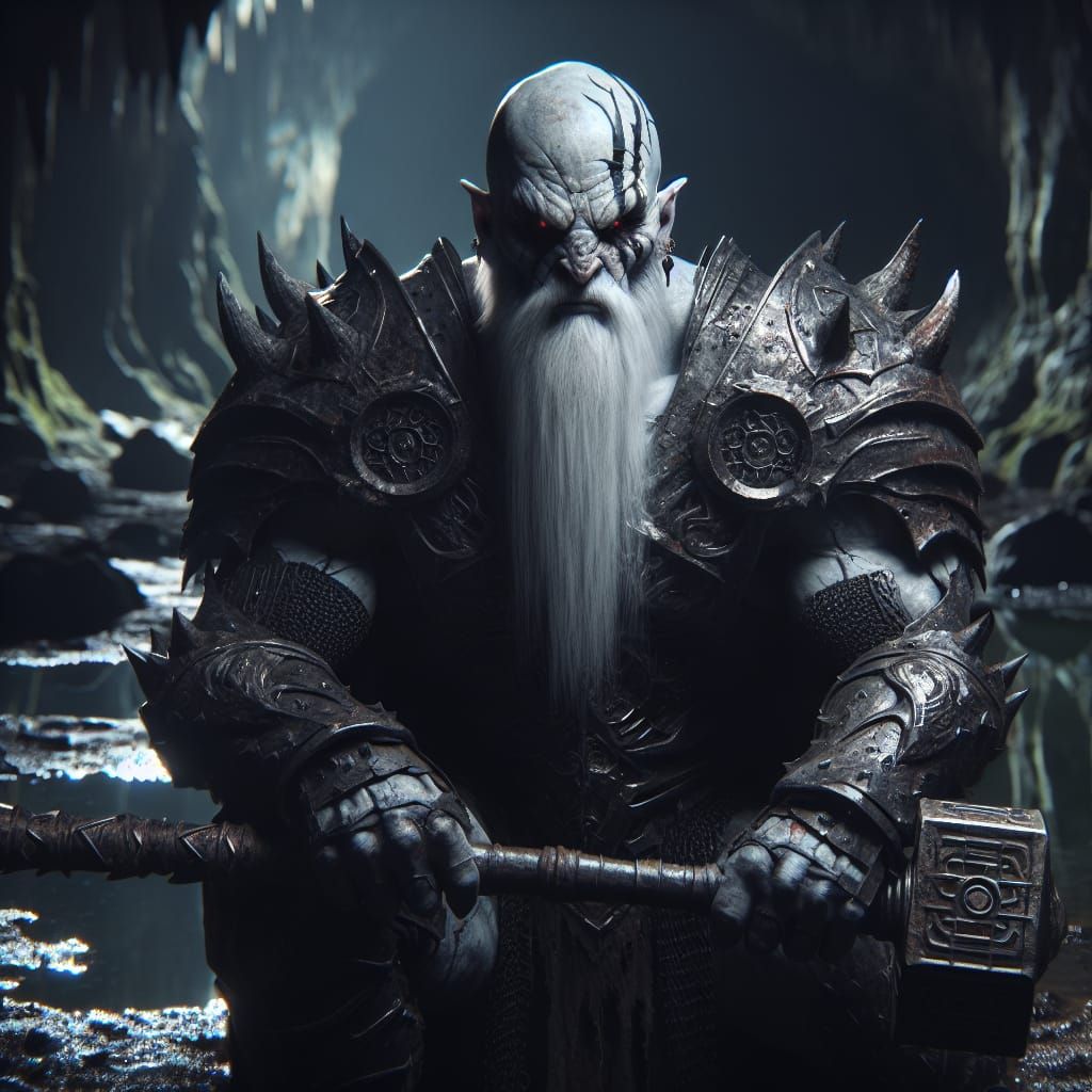 Fearsome Duergar Warrior in Dark Cavern - AI Art