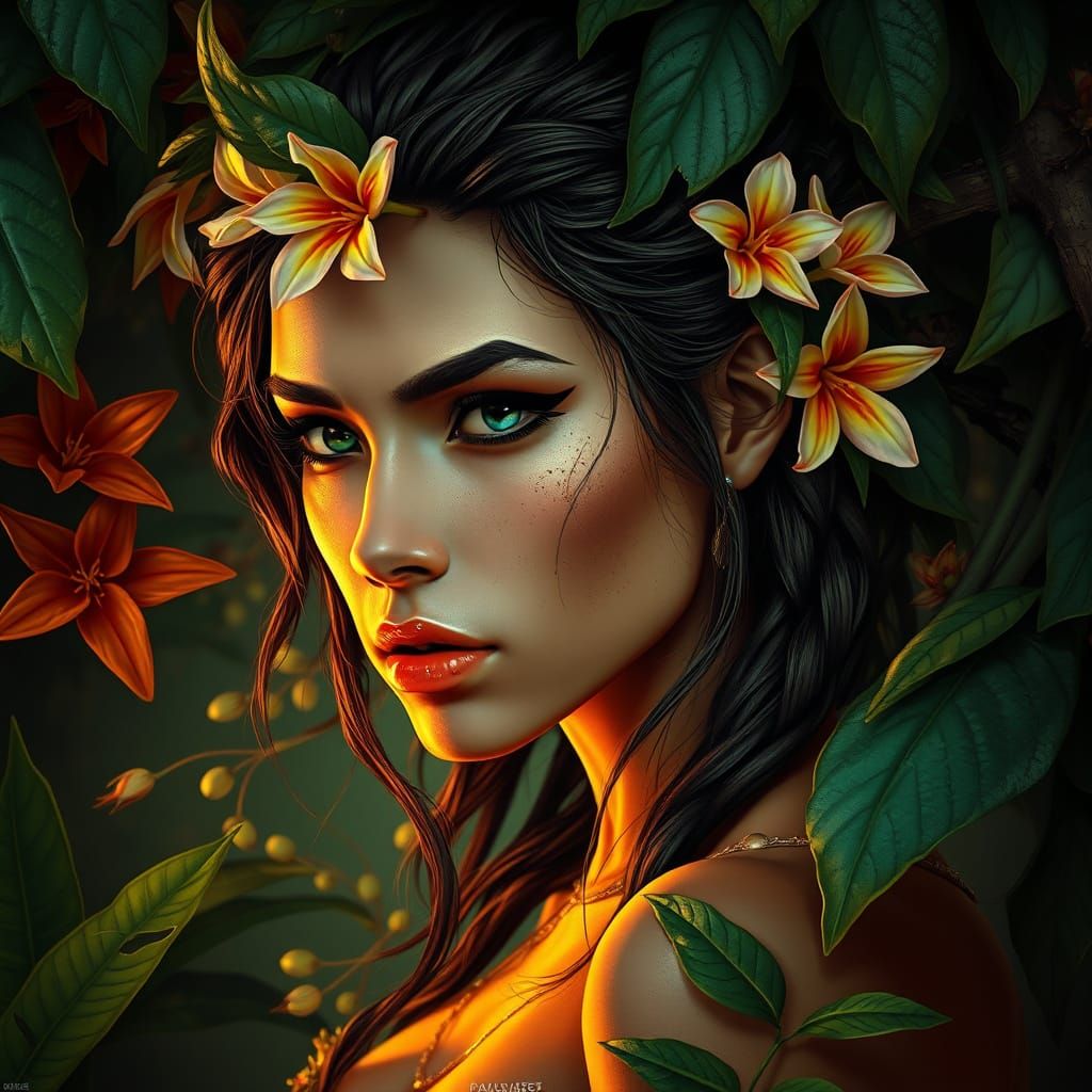 Wild female in ancient jungle - Primal Jungle Goddess in Hyp...