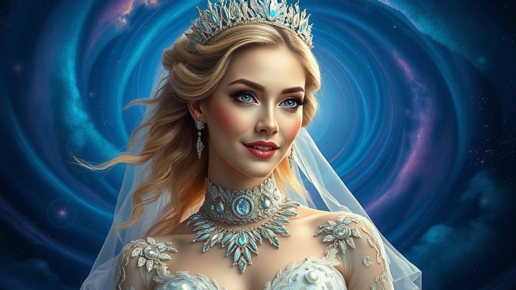 12966 - Regal Cosmic Bride in Iridescent Wedding Attire