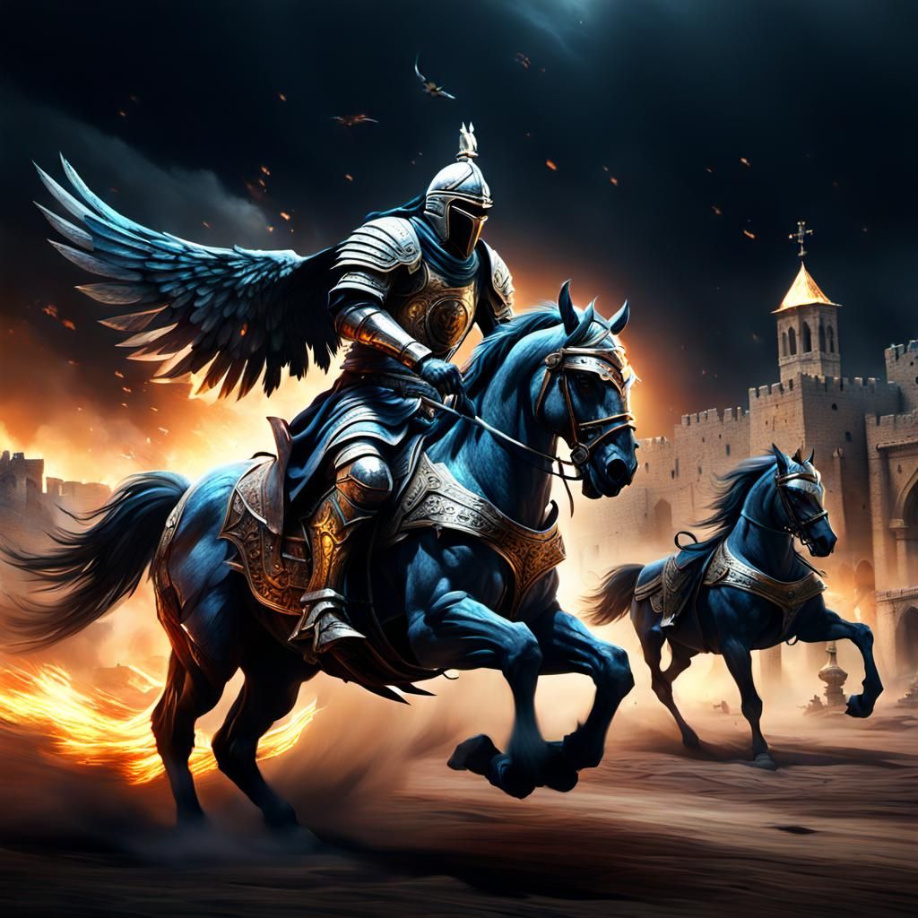 Apocalyptic knight ride a evil winged horse - AI Generated Artwork ...