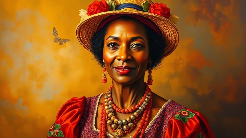 Kreolin mit Kreolen - Warm Oil Painting of Creole Woman in 1...