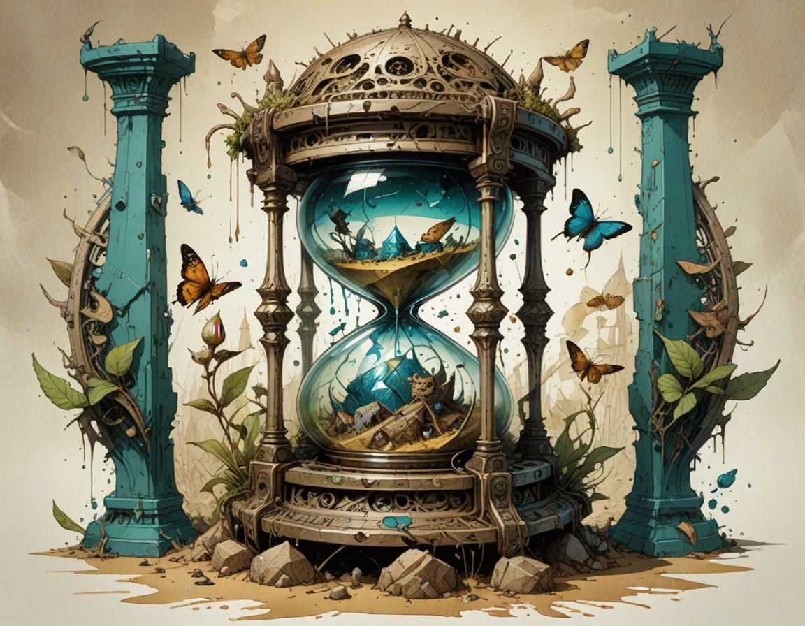 "a masterpiece of an hourglass ⏳ in the dessert, symmetrical - Druidic ...