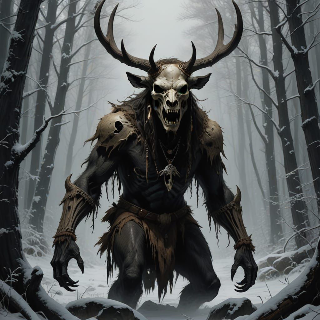 Wendigo in American Indian Jewelry Style with Cow ... - AI Art