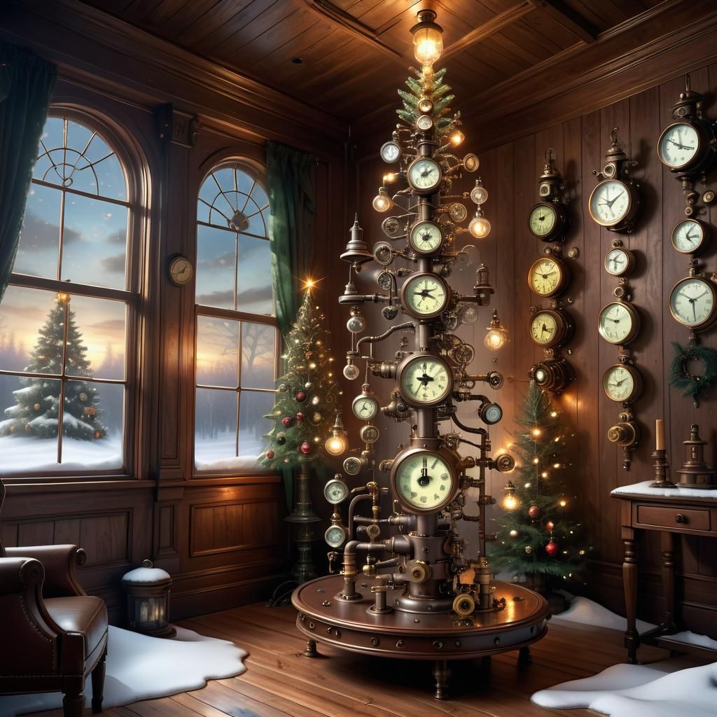 Steampunk Christmas Tree, - AI Generated Artwork - NightCafe Creator