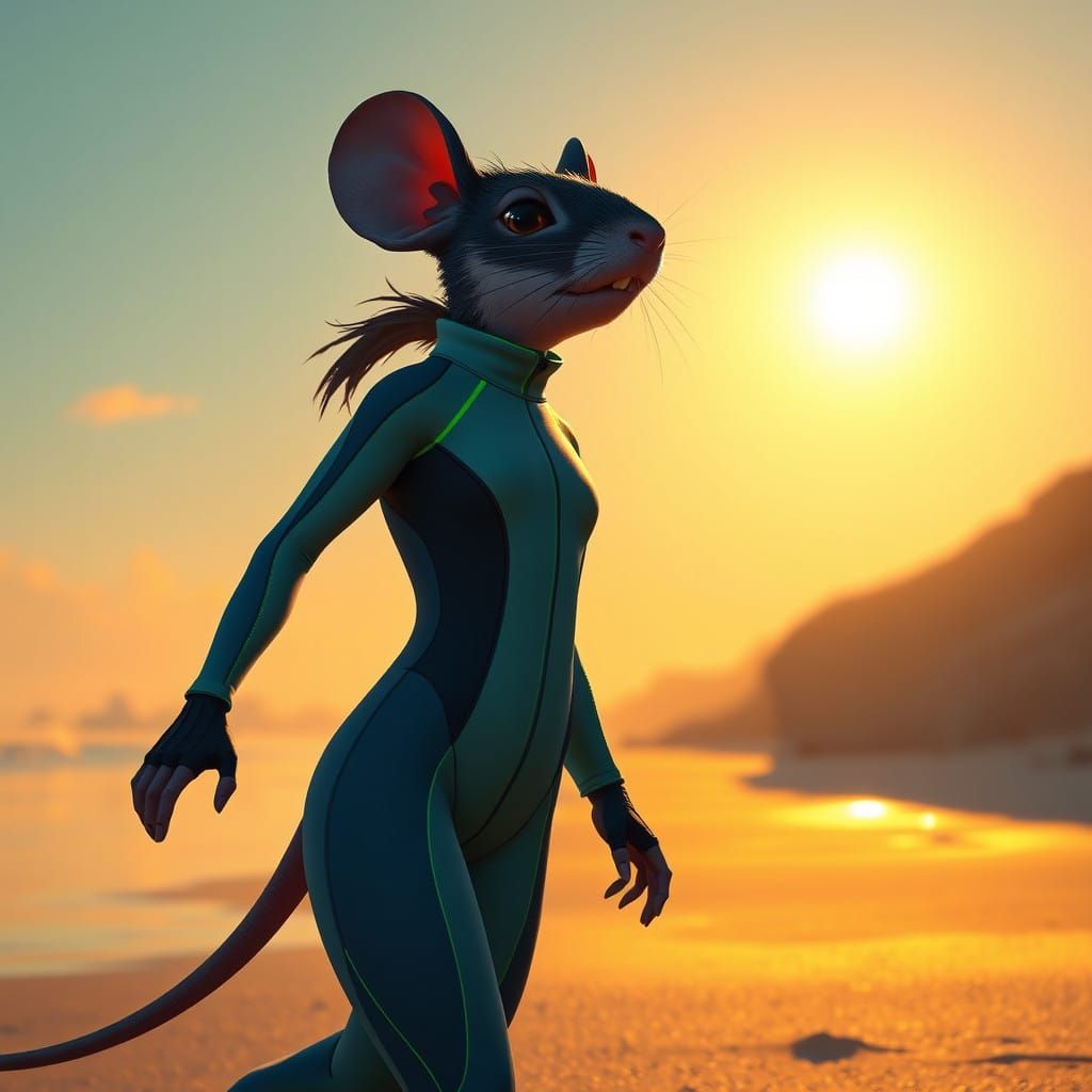 Vibrant Sunset Surfer Mouse Concept Art - AI Art