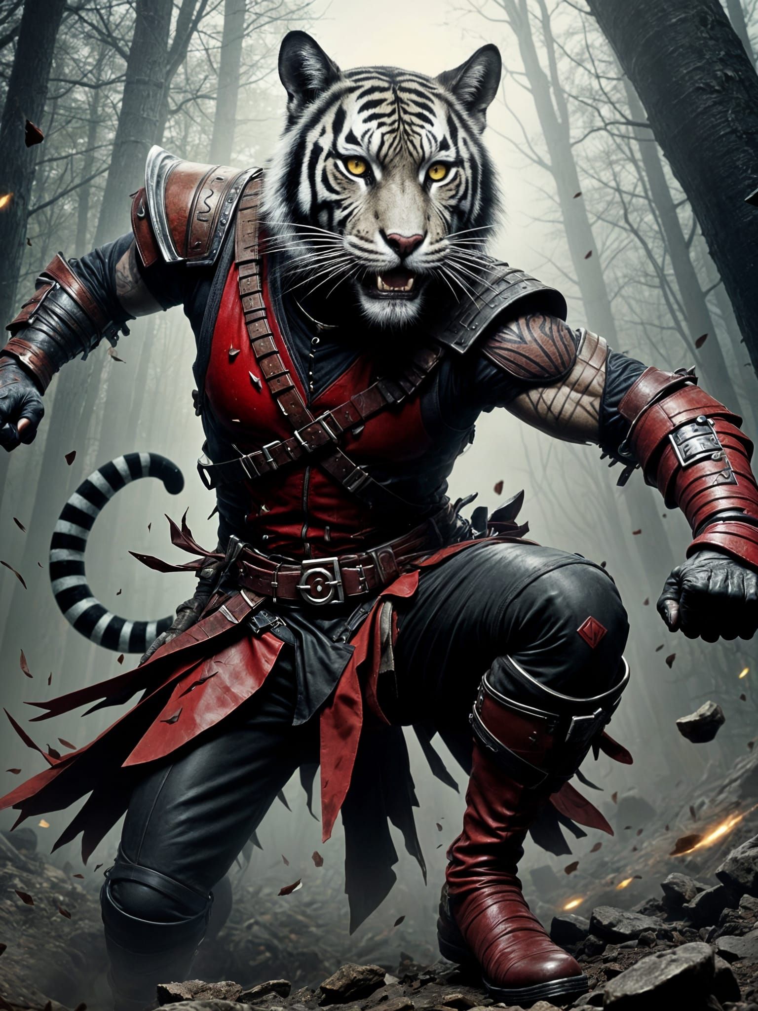 Tabaxi Ranger-Monk - Cyberpunk-Inspired Silver Tiger Warrior...