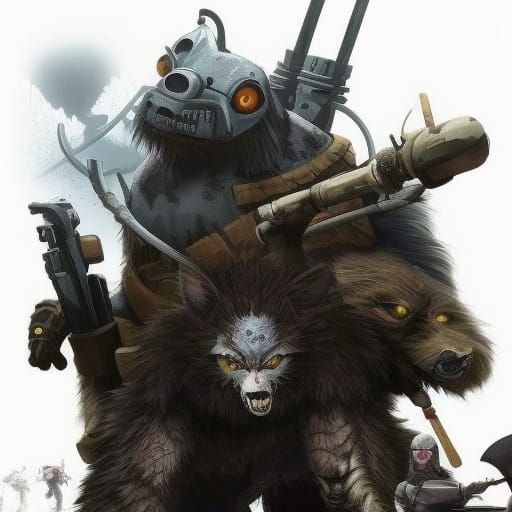 "Humanoid Dog Warriors fighting Humanoid Cat Warriors and Humanoid Bear ...