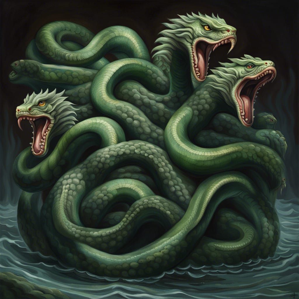 A realistic painting of a 9 head mythical hydra. - AI Generated Artwork ...