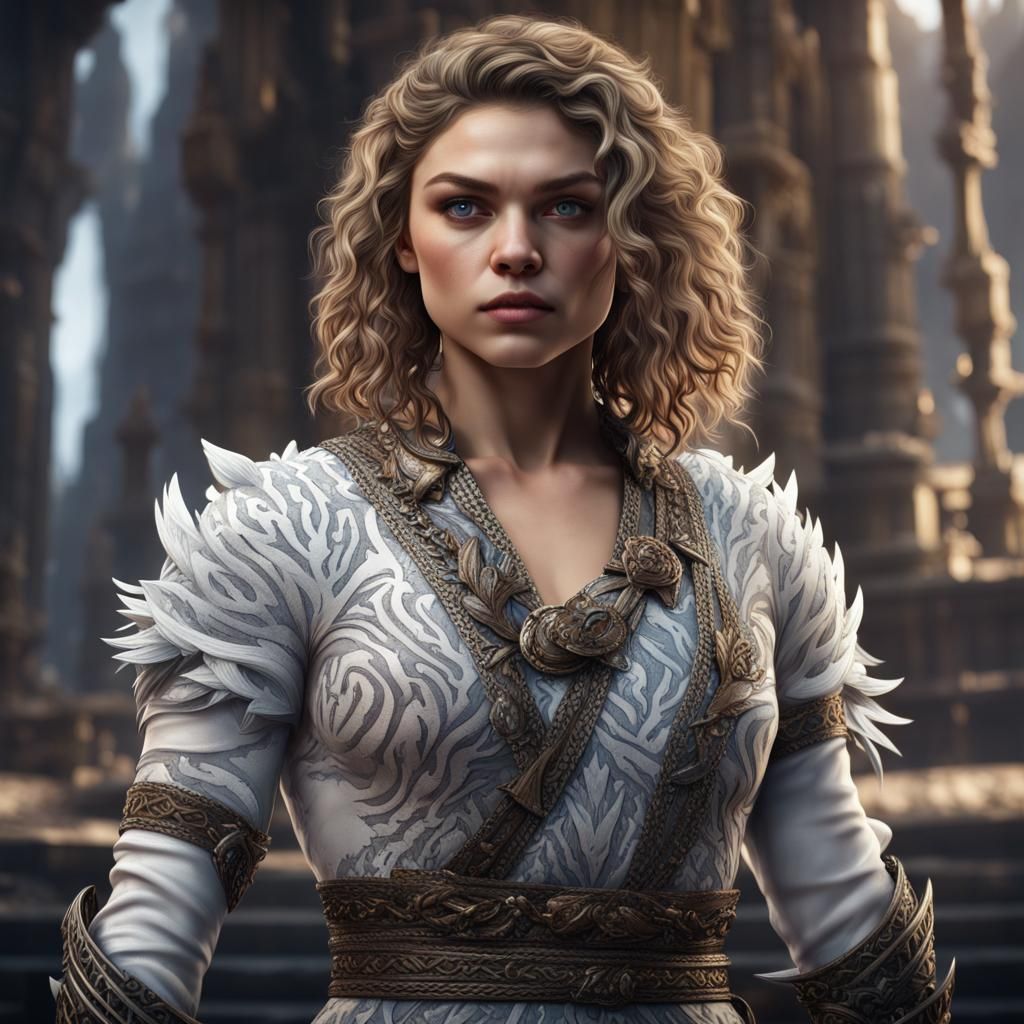 Camren Bicondova With Long Curly Brown Braided Hair As The White Tiger Crystal Diamond Gemstone