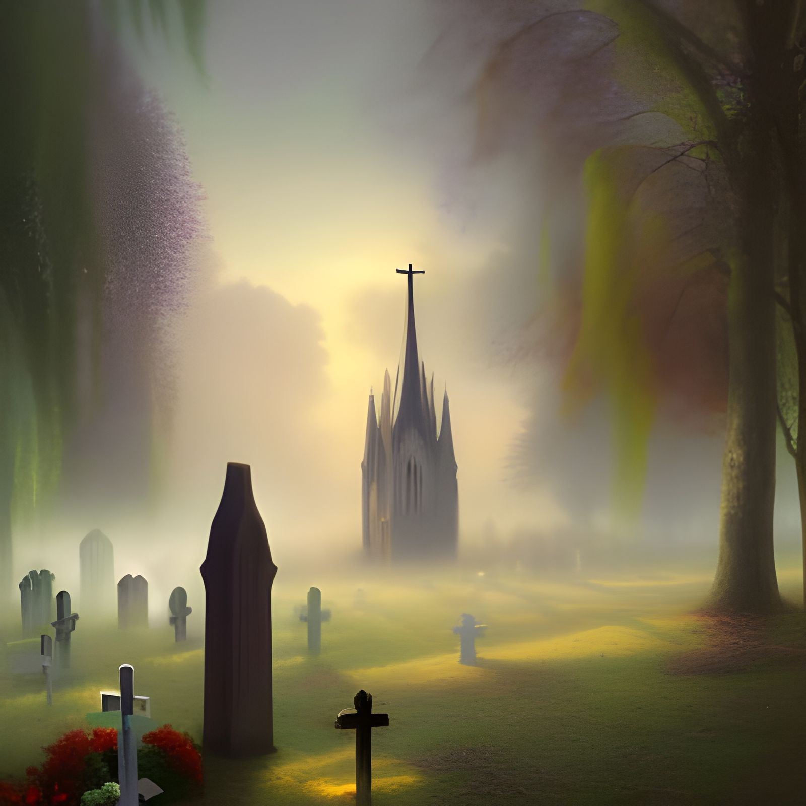 Cemetery Fog - AI Generated Artwork - NightCafe Creator