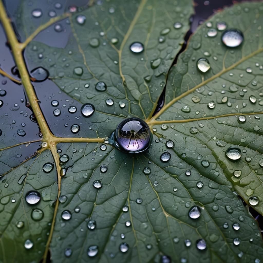 Hyper realistic Rain droplet - Golden Hour Raindrop on Leaf...