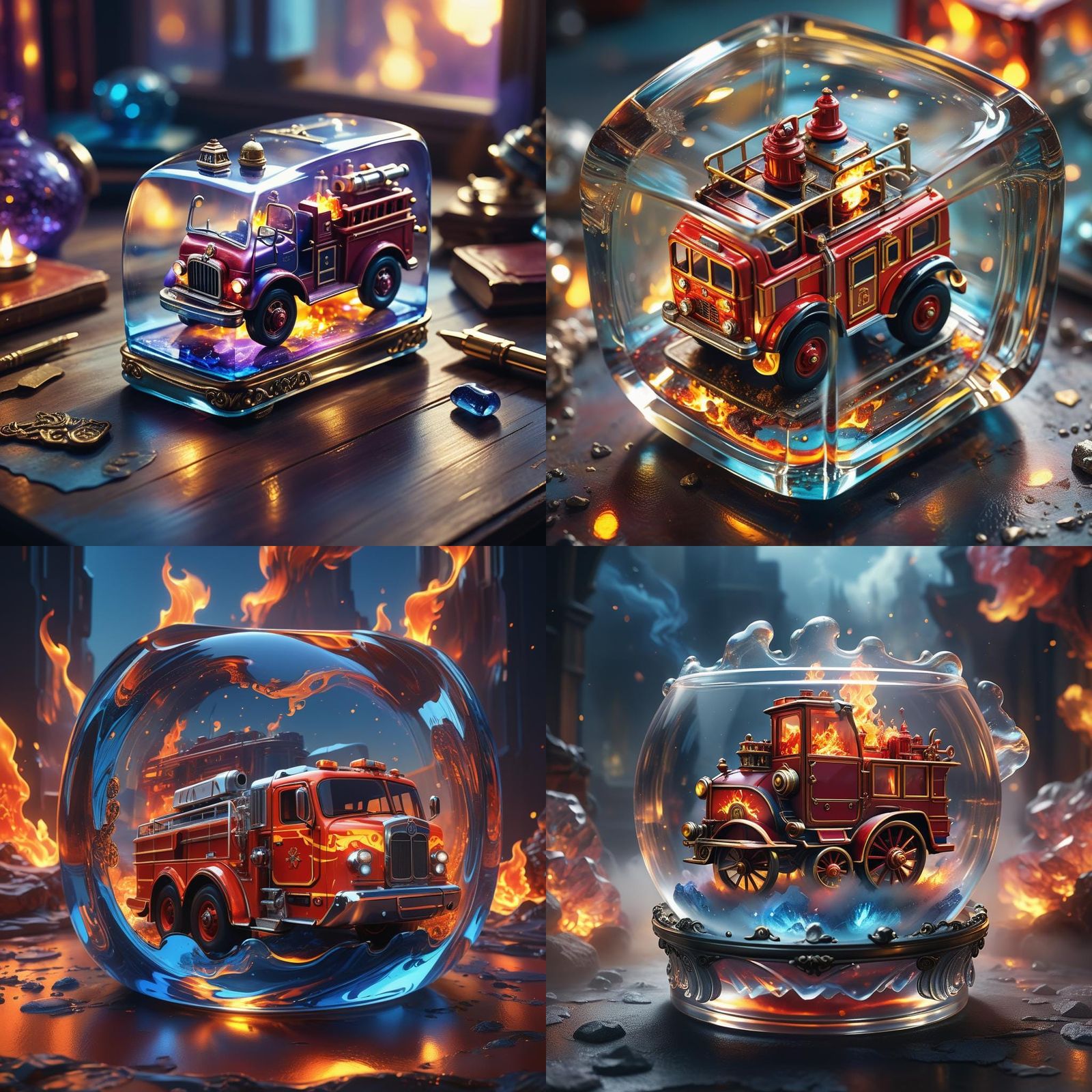 Fantastical Glass Paperweight Captures Fire Engine... - AI Art